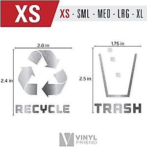 Recycle and Trash Stickers Modern Logo (1 ea) Symbol to Organize Trash cans or Garbage containers and Walls - Vinyl Decal Sticker (XSmall -Reversed - Silver Metallic)