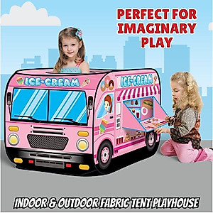 Pop Up Play Tent for Kids - My First Foldable Indoor & Outdoor Playhouse Vehicle Toys for Toddlers, Boys and Girls (Ice Cream Truck)