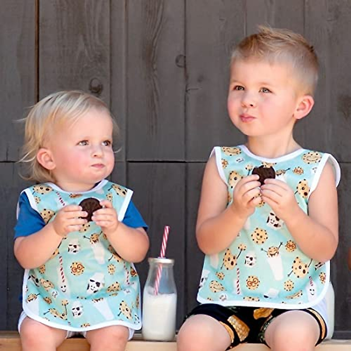 BapronBaby Cookies & Milk Bapron - Soft Waterproof Stain Resistant Bib - Machine Washable - 6m - 5yr - (Sz Baby/Toddler 6m-3T)