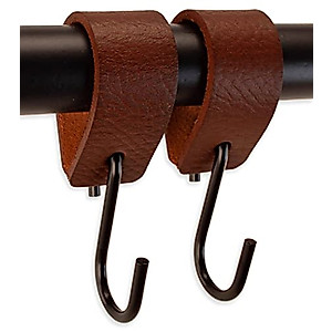 Brute Strength - Multifunctional Leather S-Hooks - Cognac - 6 Pieces - S Shaped Hooks - Coat Hook - Leather Hooks - Leather s Hooks - Black s Hooks - Kitchen Hooks