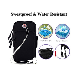 Sports Arm Bag, Water Bottle Pouch Universal Unisex Armbands Exercise Workout Running Gym Armbands Phone Holder Case with Earphone Hole for iPhone, Samsung Galaxy and LG (Black)