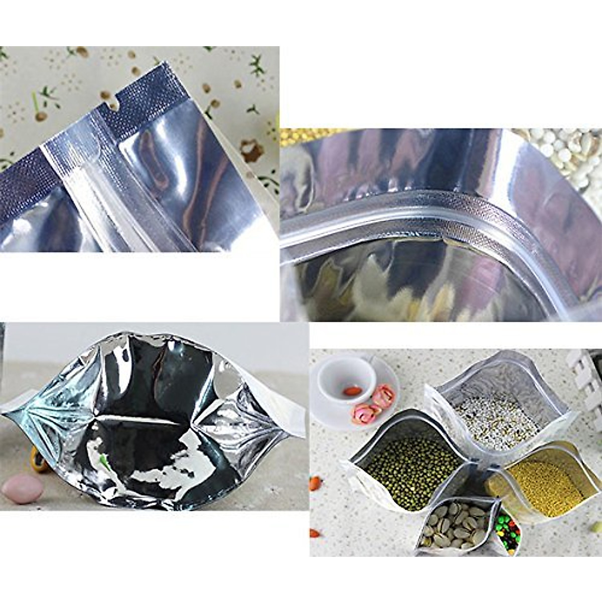 SumDirect Reusable Aluminium Foil Zip Lock Stand Up Food Pouches Bags with Notch for Food Storage 5.1x 7.8 Inches, 11.5oz, Pack of 50