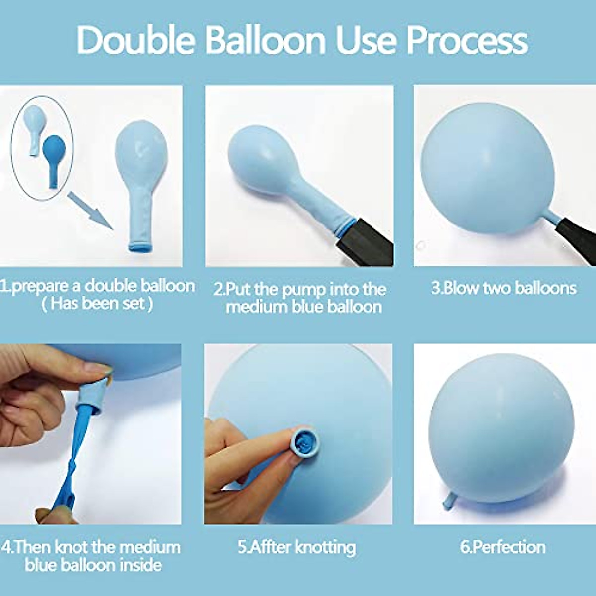 Pastel Baby Blue Balloons - Double Stuffed Light Blue Balloon Garland Arch Kit Different Sizes for Baby Shower Gender Reveal Birthday Party Decoration