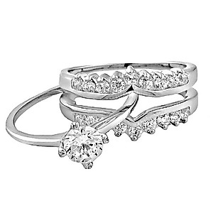 Trustmark Sterling Silver 1.04ct Ice on Fire CZ Wedding Ring Set with Ring Guard, Christina 3101B sz 9.0