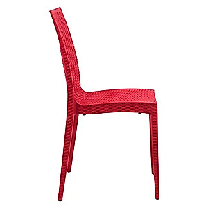 LeisureMod Modern Indoor/Outdoor Home Decorative Furniture Weave Mace Dining Chair (Armless), Set of 4 - Red