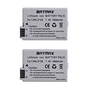 Batmax 2-Pack LP-E8 LP E8 Battery (1800mAh)+ LCD Dual USB Charger for Canon EOS Rebel T2i, T3i, T4i, T5i, EOS 550D, EOS 600D, EOS 650D, EOS 700D DSLR Digital Camera