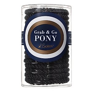 L. Erickson Grab & Go Pony Hair Ties - Black - 15 Pack Grab and Go Ponytail Holders - Black Hair Ties No Damage - Hair Bands Hair Accessories for Women