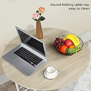 VINGLI 31.5" Drop Leaf Dining Table for Small Space,Small Kitchen Table Set for 2,Round Folding Table with 2 Chairs for Home,Kitchen,Apartment,White&Oak