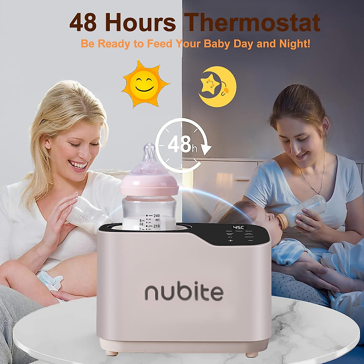 Waterless Baby Bottle Shaker, Baby Milk Warmer Portable 48H Constant Keep Warming for Breastmilk or Formula, Rotary Electric Feeding Mixer Powder, Baby Bottle Dryer with Accurate Temperature Control