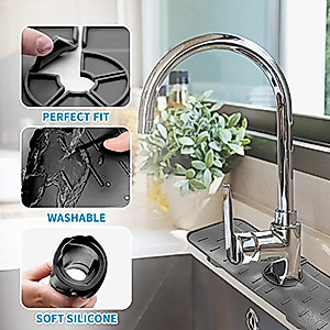 Silicone Sink Faucet Mat, Sink Splash Drain Drying Pad, Kitchen Sink Faucet Splash Guard, Faucet Mat for Kitchen Sink, Suitable for Kitchen, Bathroom, Bar(Black)