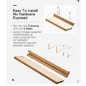 babaka Floating Shelves 3 PCS, Rustic Natural Wood Display Wall Shelf for Organize Bedroom, Living Room, Farmhouse, Kitchen, Bathroom. Traditional Wooden Simple Storage Home Decor Wall Mounted