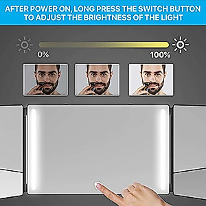 SZHSTC 3 Way Mirror for Hair Cutting with Lights, 360 Trifold Mirror for Self Haircuts for Men Barber Use Hair Cutting Tools to See Back of Head with Adjustable Portable Hooks
