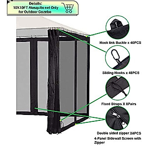 Mosquito Net for 10x10 Canopy Tent,Replacement Mosquito Netting for Gazebo Netting Screen Mosquito Screen Canopy for Camping for Patio Tent 10x10' (Mosquito Netting Only, Black 2)
