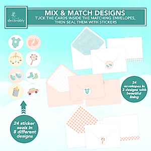 24 Pack Gold Foiled Baby Cards Congratulations With Envelopes & Stickers, 8 Designs with Printed Message New Baby Cards, 4x6" New Baby Card Baby Shower Cards Gender Neutral, Baby Congratulations Cards