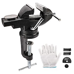 HighFree 3 Inch Small Bench Vise, Home Table Vise, Clamp-On Vise 360 Degrees Rotating Universal Clamp Units Vise for Workbench (Black)