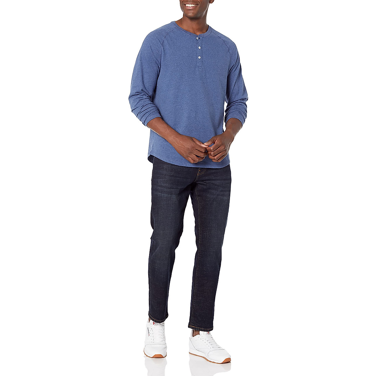 Amazon Essentials Long Sleeve Shirt for Men, Regular-Fit Henley, Available in Big & Tall, Blue Heather, X-Large