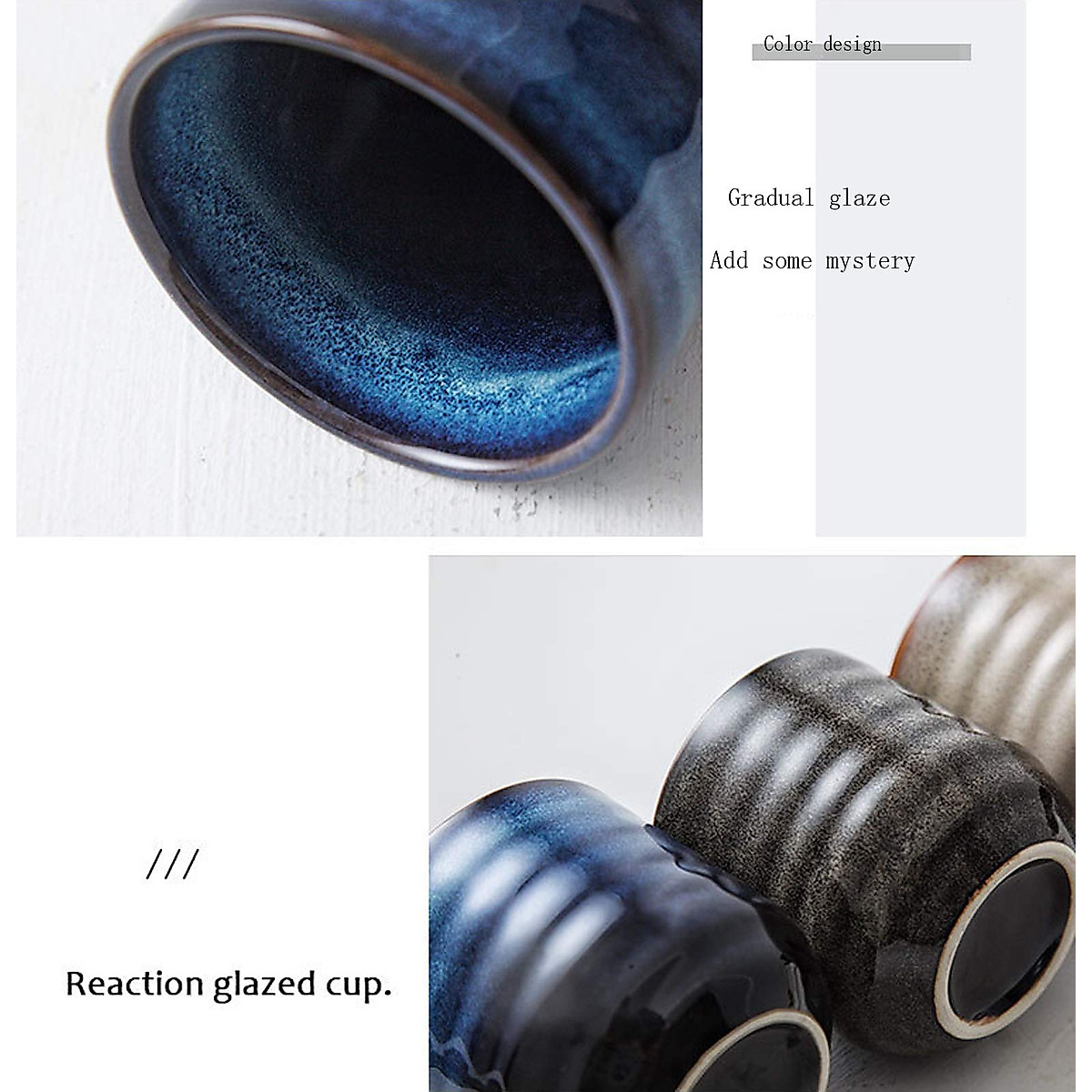 Lxuwbd Japanese style ceramic tea set, tea cup, coffee cup, yerba mate set, Ceramic mate cup set of 4 (Brown grey)