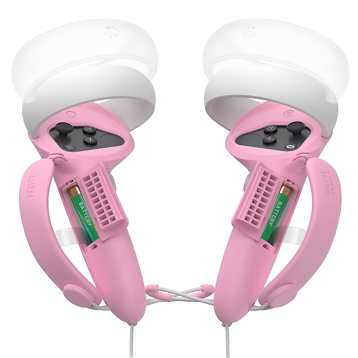 KIWI design Controller Grips Cover with Battery Opening Adjustable with Knuckle Straps, Suitable for Large Hands Compatible with Quest 2 Accessories (Pink)