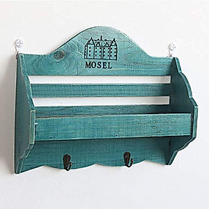 PIBM Stylish Simplicity Shelf Wall Mounted Floating Rack Shelves Retro Solid Wood Hook up Key Storage Multifunction Living Room Clothing Store, a , 33x10x28cm