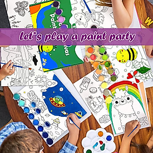 RYRIWOU Pre Drawn Canvas Set 8 Packs Pre-Printed Canvas Acrylic Oil Painting Kit for Kids Ages 8-12 9-12 5x7 inch Canvas with 48 Paints 6 Brushes 2 Easels for Party Favor School Projects