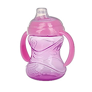 Nuby 3 Piece No-Spill Grip N’ Sip Silicone Cup with Soft Flex Spout, 2 Handle with Clik It Lock Feature, Girl,10 Ounce, Light Pink, Bright Pink, Purple, Aqua Light Pink, Bright Pink, Purple, Aqua
