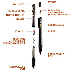 Multitool Pen Set, LED Light,Touchscreen Stylus,Ruler, Level,Bottle Opener,Screwdriver, Christmas Birthday Tool Gifts for Men, Father/Dad, Husband, Women