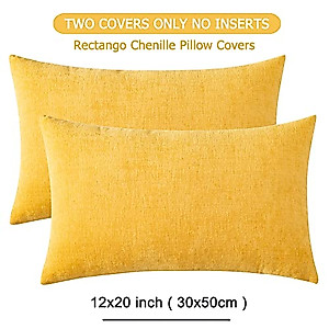 Lumbar Support Pillow Decorative Rectangle Throw Pillow Covers 12x20" Inch Set of 2,Super soft Chenille Fall Pillowcase for Living Room Bedroom Sofa Couch Cushion Cover Gold Yellow 30x50cm (No Insert)