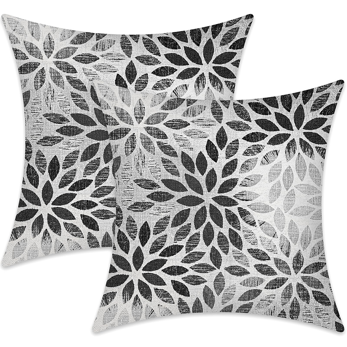 Snycler Dahlia Pillow Covers 18x18 Inch Set of 2 Summer Rust Geometric Flower Outdoor Decorative Throw Pillows Farmhouse Rust Black Pillow Case Linen Square Cushion Cover for Home Sofa Living Room