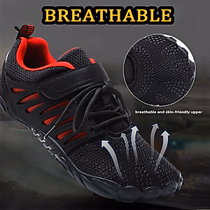 MIFAWA Barefoot Shoes Men's Black/Red, Zero Drop, Wide Toe Box, Rubber Sole, Hiking, Size 11