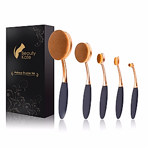 Oval Makeup Brush Set of 5 Pcs Professional Oval Toothbrush Foundation Contour Concealer Eyeliner Blending Cosmetic Brushes Tool Set by Beauty Kate (Rose Gold Black)