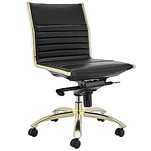 Euro Style Chair Black/Gold Faux Leather/Steel Dirk Rolling Office Chair - Adjustable Bungie Computer Desk Chair with Wheels for Work, Study, Gaming