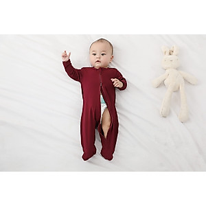 GUISBY Long Sleeve Sleepers Baby, Rayon Footed Pajamas Long Sleeve with Mitten Cuffs 3-6 Months Maroon