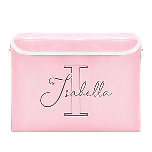 Pink Custom Storage Bins with Lid Foldable Personalized Storage Basket Box with Handle Shelf Basket Closet Organizer for Book Office Dorm