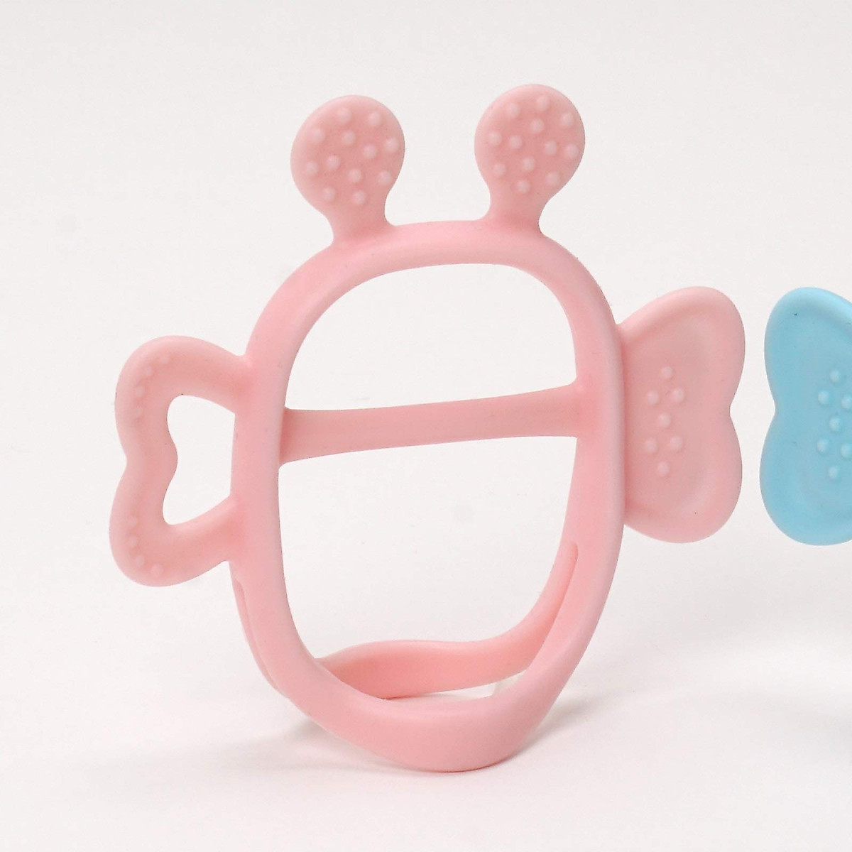 Mama’s tem Wearable Baby Teething Toys with Teether Handle, Eco-friendly Non-toxic BPA Free Pure Silicone, Easy to clean Infant Toys, Newborn Baby Gift (Pink)