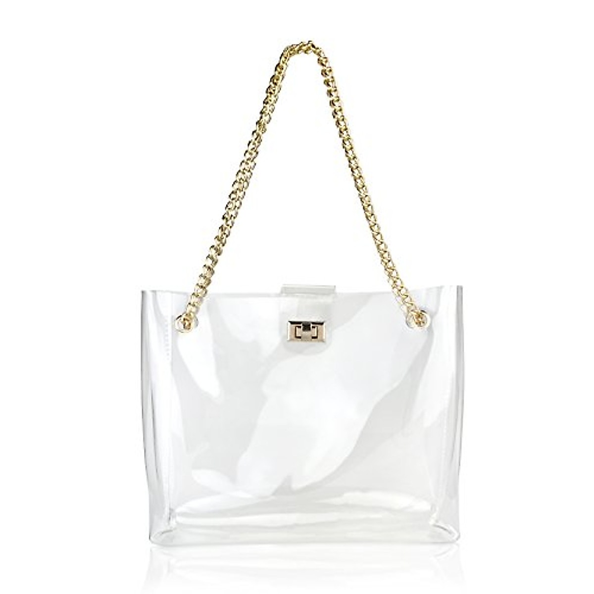 Multifunction Clear Chain Tote with Turn Lock Womens Shoulder Handbag (Clear)