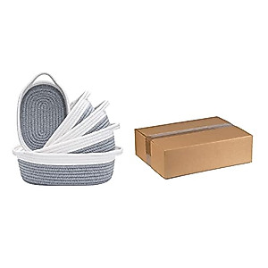 HNBQMX 5-Piece Rectangular Storage Basket Set-Natural Cotton Rope Woven Baskets for Organizing, Small Basket with Handles for Shelves, Toy Baskets, Basket for Storage, Storage Bin(White & Gray)