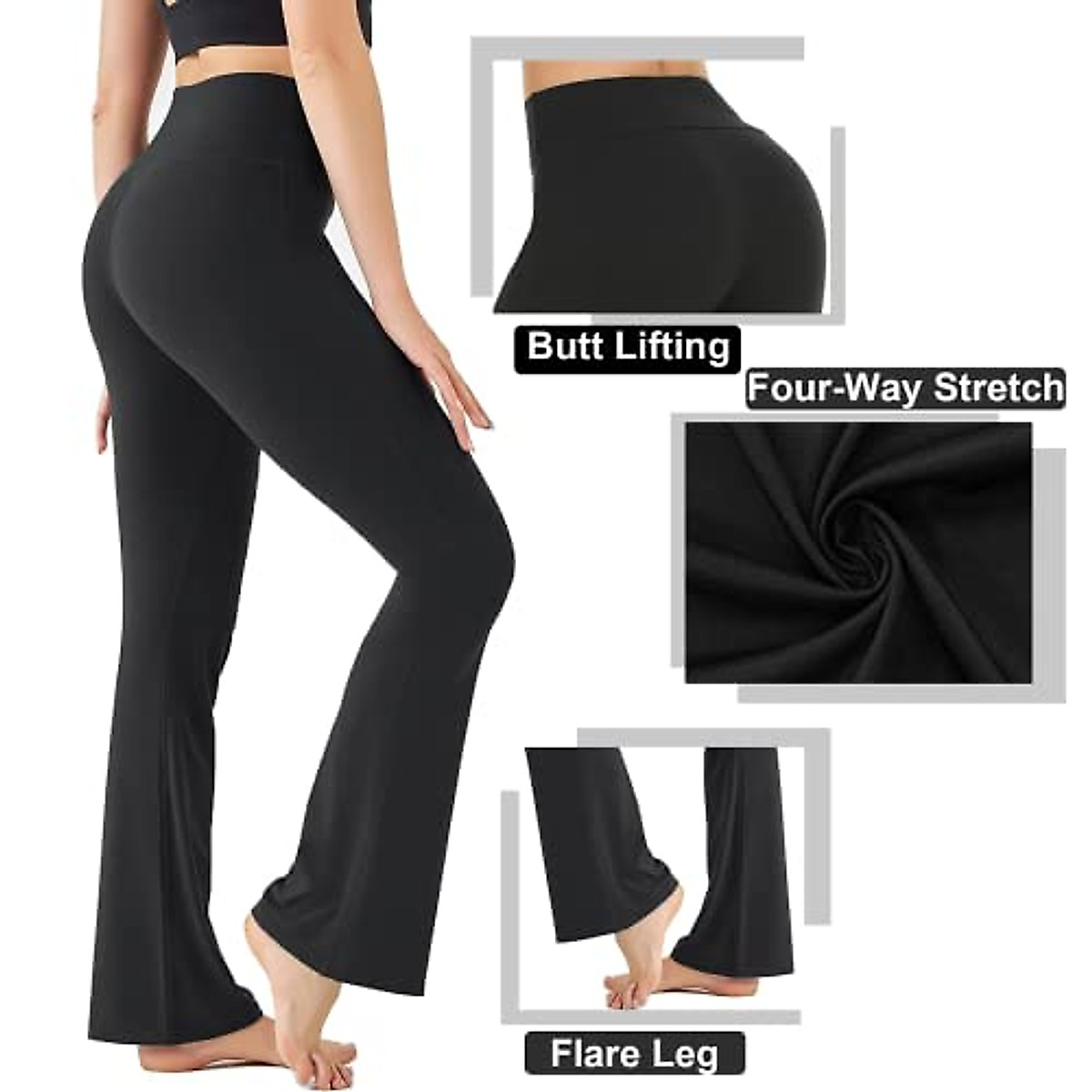 GET-FA Flare Leggings for Women-Bootcut Yoga Pants for Women High Waisted Workout Bootleg Work Pants Dress Pants Black