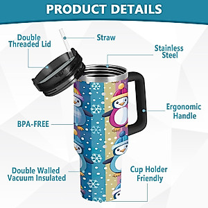 FRCSDIY Cartoon Penguin Insulated Tumbler with Handle and Straw Lid,30oz Leakproof Stainless Steel Cup BPA-Free Water Bottle