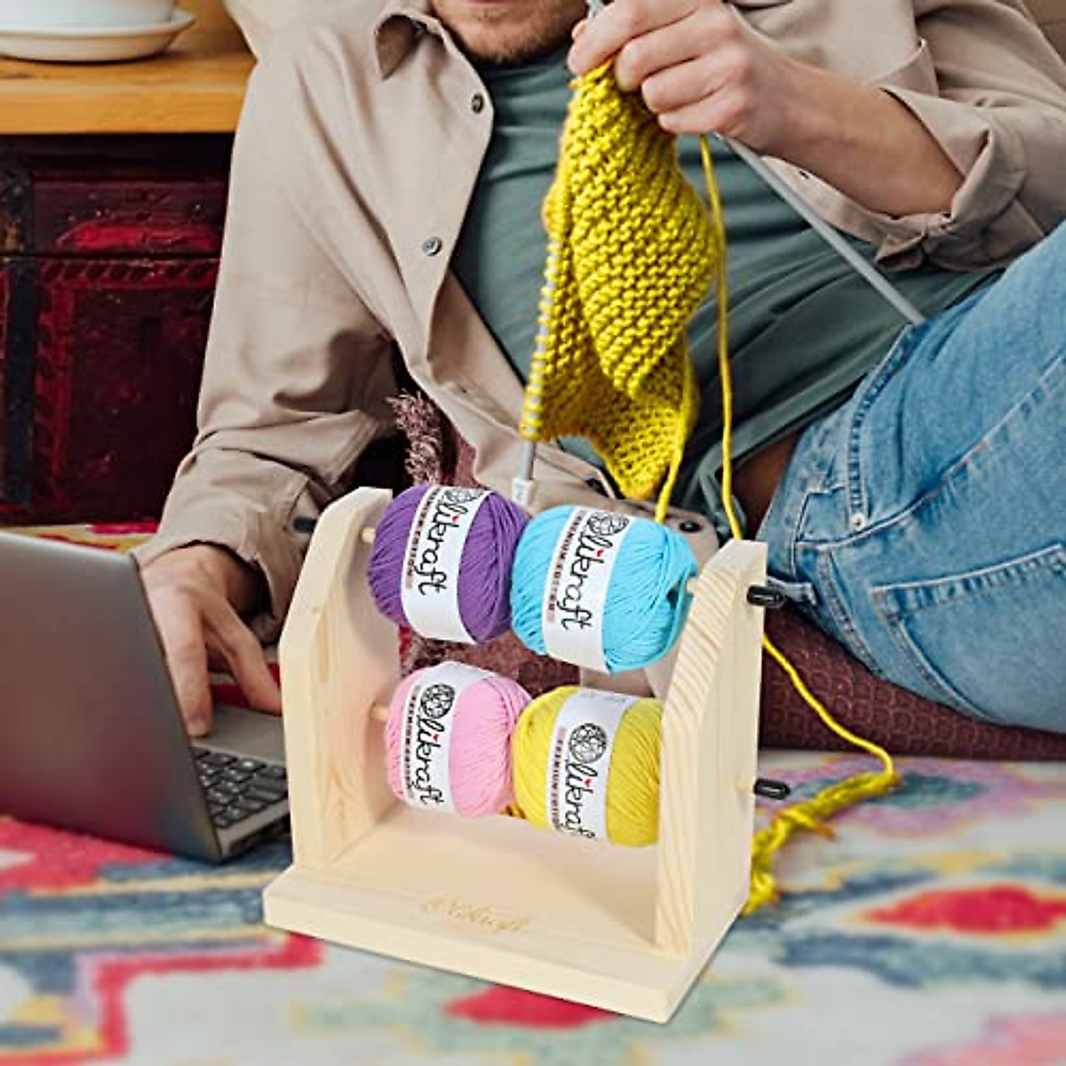 Olikraft Double Revolving Yarn Holder - Horizontal Yarn Spindle Feeder or Dispenser - Craft Supplies for Crochet and Knitting