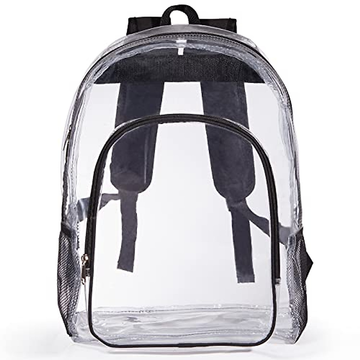 ZJIE Clear Backpack Heavy Duty Transparent Backpack See Through Backpacks Clear PVC Bookbags for School, Work, Travel, Security, Stadium, Black