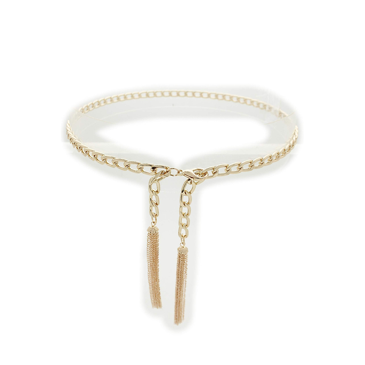 TFJ Women Fashion Belt Skinny Strong Metal Chain Link Fringes Wrap Around XS S M Gold