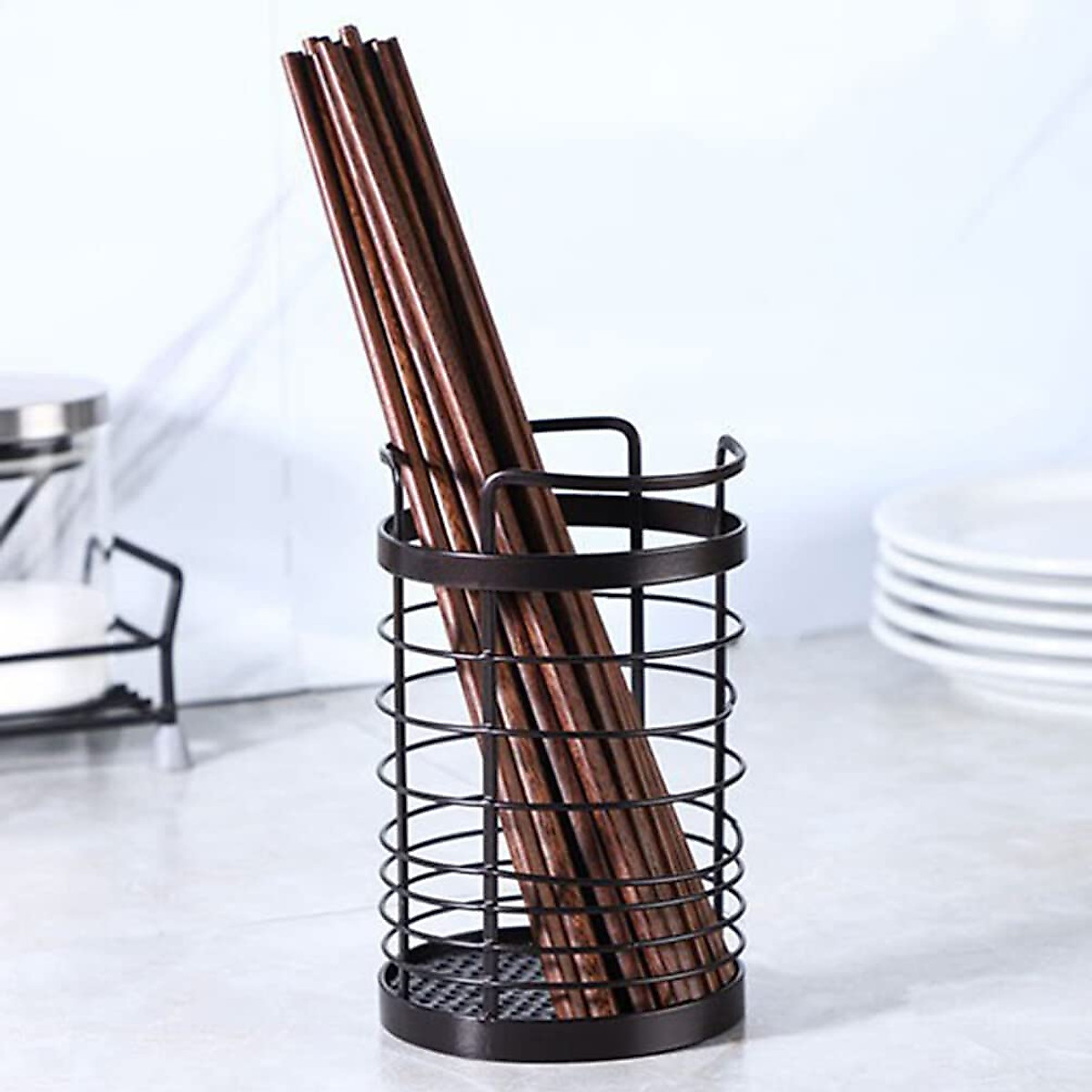 Yardwe round chopstick holder utensil basket silverware cutlery holder utensil holder kitchen tool dryer utensils sink basket home tools spoon holder iron Storage chopsticks cage