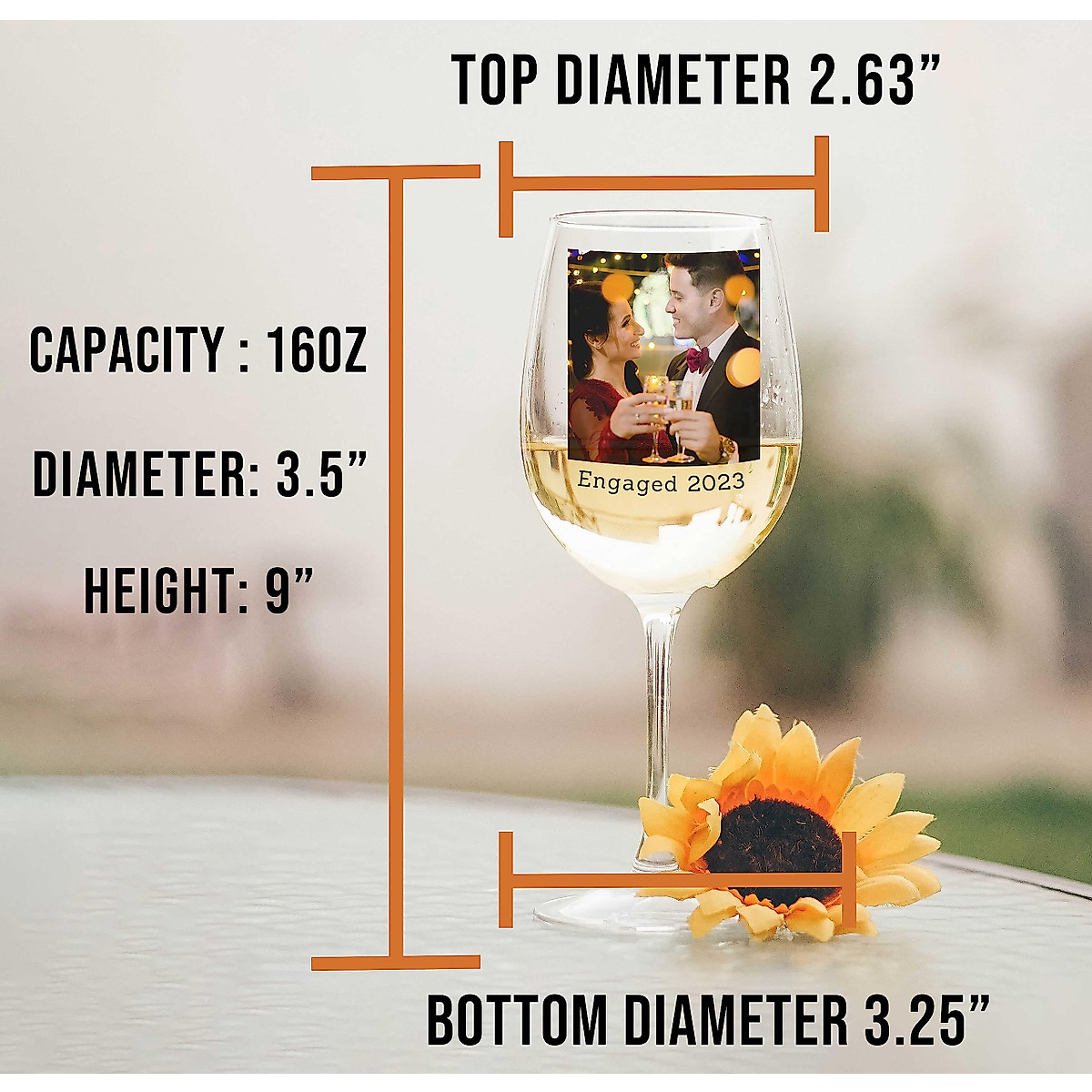 Personalized 16oz Printed Photo Picture Stemmed Wine Glass - Bride to Be Fiance Gifts - Engagement Engaged Bachelorette Gifts for Women Her – I Said Yes - Wedding Bridal Shower Future Mrs