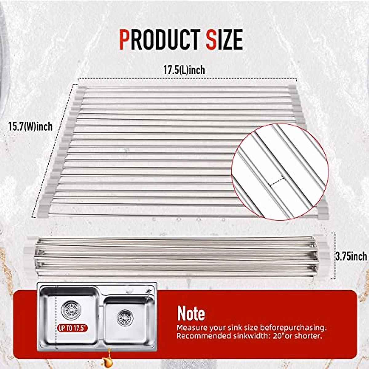 YQMYXG Over The Sink Dish Drying Rack, Roll Up Dish Drying Rack Kitchen Dish Rack Stainless Steel Sink Drying Rack, Foldable Wire Dish Drying Rack for Kitchen Sink Counter (17.7 * 15.7in, Gray)