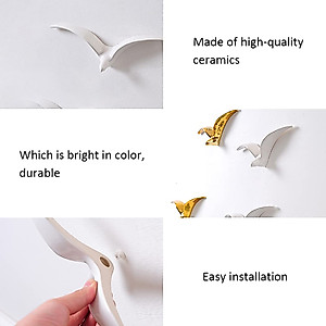 La La Pet® Wild Goose Wall Decor Ceramics Flying Bird Sculptures 3D Wall Art Ornament Coastal Decorations Hanging for Home Living Room White, S