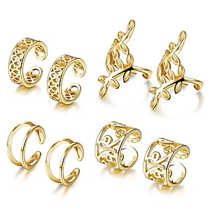 JOERICA 4 Pairs Silver Ear Cuff Earrings for Women Clip on Fake Lip Cartilage Tragus Helix Body Jewelry Set (C:Golden-tone)