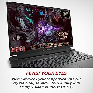 Alienware M18 Gaming Laptop QHD+ Display, Intel Core i7-13700HX, 16 GB DDR5 RAM, 1 TB SSD, NVIDIA GeForce RTX 4070 8 GB GDDR6, Windows 11 Home, 1 Year Premium Support, Dark Metallic Moon.