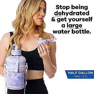 HYDRARANK Half Gallon Water Bottle with Sleeve - BPA Free Gym Water Bottle with Straw and Spout Lid - Leak Proof - Reusable Large Water Jug with Strap, Handle for Daily Hydration (74 Ounce)