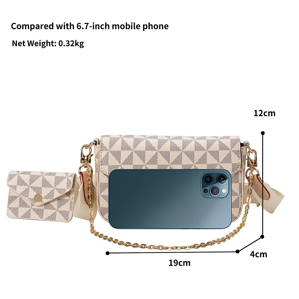 Lacel Urwebin Small Crossbody Bags for Women Stylish Designer Purses White Messenger Bags Coin Purse including 2 Size Bag