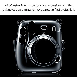 Fintie Protective Clear Case for Fujifilm Instax Mini 11 Instant Film Camera - Crystal Hard Shell Cover with Removable Rainbow Shoulder Strap, Clear
